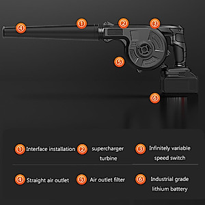 Electric Cordless Snow Blower, 3 in 1 Portable Snow Air Blower, Infinitely Variable Speed, 0-18000r/min Speed, High Speed Cooling System, for Garden, Patio, Lawn