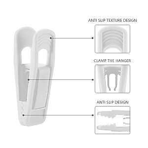ICSTM Plastic Hanger Clips, 20 Pack Plastic Clips for Hangers, Slim-line Finger Clips Set Clothes Hanger (White)