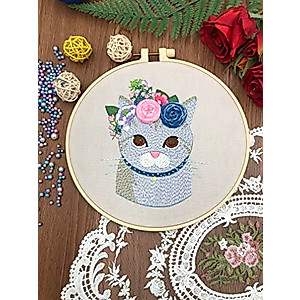 hi stone 4 Embroidery Sets for Beginners, DIY Adult Beginner Cross Stitch Kits, 4 Cross Stitch Kits, 2 Embroidery Hoops,Scissors,Needles,Needlepoint Kit for Adults