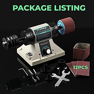 Flyrivergo Leather Burnishing Machine with 12pcs Sanding Sleeves Adjustable Speed Burnisher Leather Edge Polishing Grinding Kit Rosewood Grinding Head Sander Buffing Motor 110V