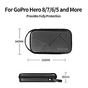 TELESIN Carry Case for GoPro Max Mini Hero 11 10 9 8 7 6 5 4 3, DJI Osmo Pocket Action 2 3, Insta360 X2 X3, Digital Camera, Hard Protective Travel Bag for Selfie Stick Strap Mount Accessories