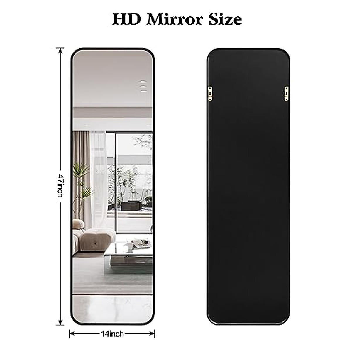 CTBRT 47x14 Inch Mirror Full Body Length Mirror Over The Door Hanging Mirror 47"x14" Wall Mounted Aluminum Alloy Frame Dressing Make-up Mirror for Entryway Bedroom Bathroom Living Room Black