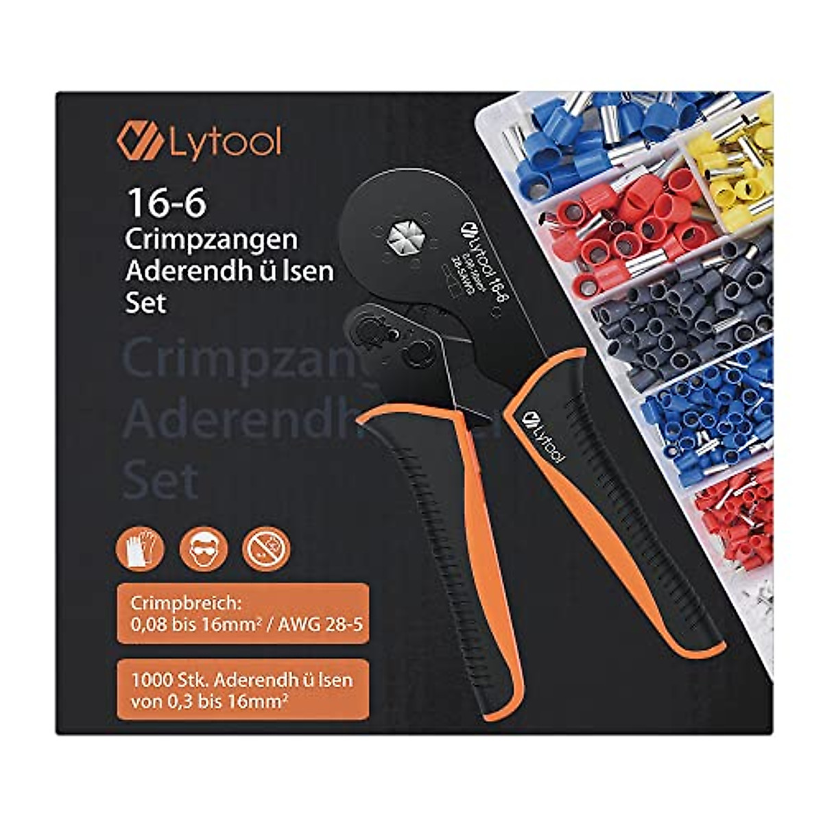 Ferrule Crimping Tool Kit, Lytool Wire Crimper Pliers (AWG28-5/0.08-16mm²), Wire Ferrule Kit with Hexagonal Ferrule Crimper and 1000PCS Ferrule Connectors Wire Ferrules Terminals Kit