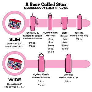 Silicone Water Bottle Boot for Stanley Cup, Hydro Flask, YETI, Owala, Simple Modern, HydroFlask Tumbler Bottles | SLIM | Berry Bouquet Check | Compatible with 12oz, 18oz, 20oz, 24oz, 32oz, 40oz