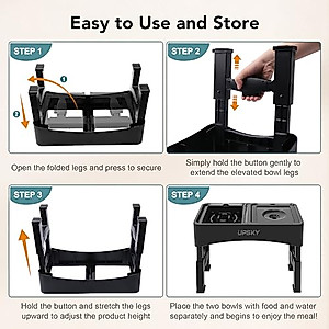 UPSKY 3-in-1 Elevated Dog Bowls Slow Feeder, 4 Height Adjustable Raised Dog Bowl Stand No Spill Dog Water Bowl Dispenser, Stainless Steel Dog Food Bowl and Water Bowl for Small Medium Dogs, Black