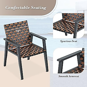 Athena Collection Outdoor Patio Bistro Set 3 Pieces Conversation Set Steel Frame Rattan Furniture Set Wicker Balcony Chairs Set of 2 and Side Table for Garden Backyard Balcony, Black