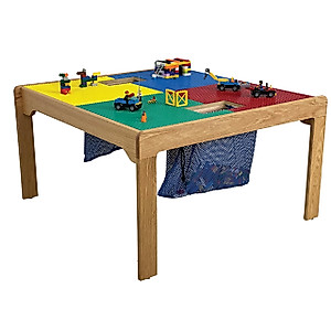 Fun Builder Kids Activity Play Table-Compatible with Lego® Brand Blocks w/Built-in Removable Storage Net for Cleaning-Made in USA-Built to Last-Solid Wood Frame-32" x 32" Preassembled- Ages 5 & Up