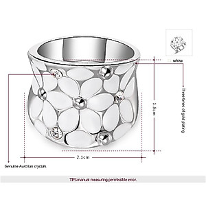 Fashion Month Womens Elegant Enamel Flower White Gold Band Bloom Petal Platinum Wedding Engagement Ring Crystal Inlay Size 8