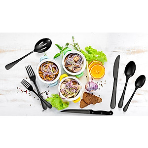 Tribal Cooking 49 Piece Silverware Set - Service for 8 - Stainless Steel Flatware serving set - Cutlery Set - Knives, Fork, and Spoon - Dishwasher Safe - Stunning Polished Finish - Black
