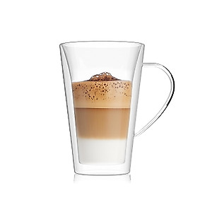 HORLIMER Double Walled Glass Coffee Mugs, 13.5oz Insulated Clear Coffee Cups with Handle Set of 2, Perfect for Espresso, Cappuccino, Latte, Tea, Hot Beverages