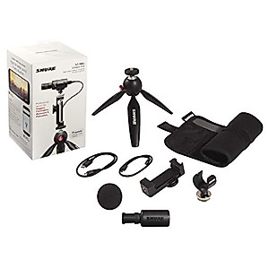 Shure Portable Videography Kit - Professional Recording Rig with MV88+ iPhone Mic, Manfrotto PIXI Tripod, Phone Clamp, Mount, AMV88-Fur Windjammer and SE215 PRO Sound Isolating Earbuds (MV88+SE215-CL)