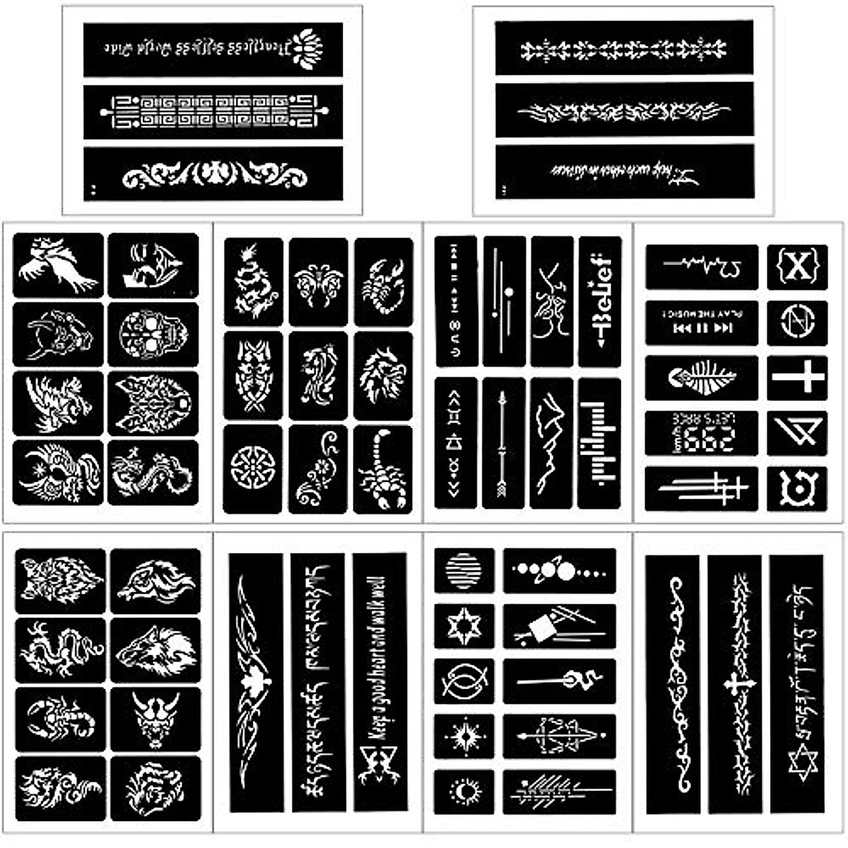 Konsait 123pcs Large Temporary Tattoos Stencils, 20 Sheets Boys and Man Glitter Tattoo Kit Templates Face Painting Stencil Body Art Stencil Pack for Adults Girls Women Kids Teenager Adultssigns