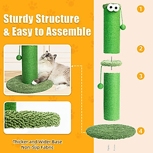 Nekosan Cat Scratching Post - 34-Inch Tall Indoor Cat Scratcher with 5.5-Inch Sisal-Wrapped Post, Hanging Ball Toy, Ideal for Large Cats and Kittens, Furniture-Friendly, Vibrant Green