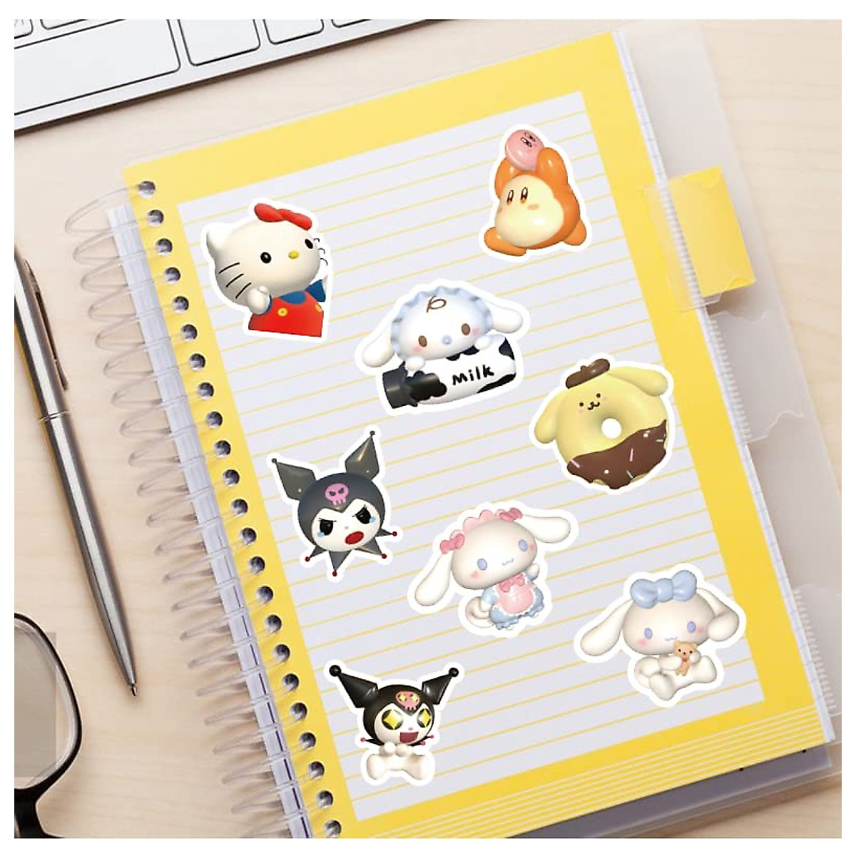 120Pcs 3D Kawaii Stickers Pack，Cartoon Keroppi Cinnamoroll Kitty，Waterproof Sticker for Laptop，Anime Vinyl Decals for Water Bottle，Skateboard，Hydroflasks，Cute Gifts for Friends Girls Kids