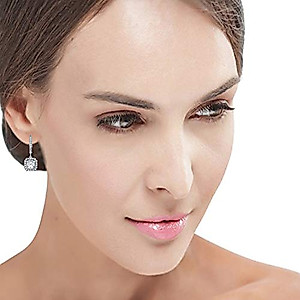 Bridal Simulated Diamond CZ Halo Drop Earrings by Lux and Glam Jewelry - Heart, Round, Square and Triangle Shape (Square - White Gold)