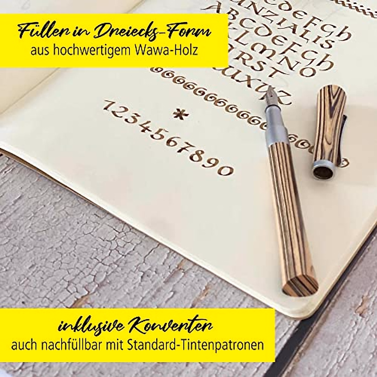 Online calligraphy fountain pen Newood │ calligraphy pen │ natural Wawa wood in black │ 3 stroke widths 0.8 1.4 and 1.8 mm │ set including one ink jar with brown ink (15ml) │ for Bullet Journal etc.