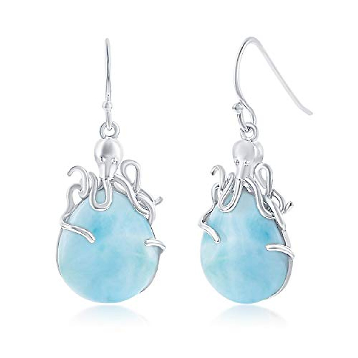 Beaux Bijoux Sterling Silver Larimar Blue Earrings for Women,Natural Larimar Jewelry,Sea Animal Design,Crab Turtle Octopus Fish,Blue Larimar Stones, Metal, natural larimar gemstone