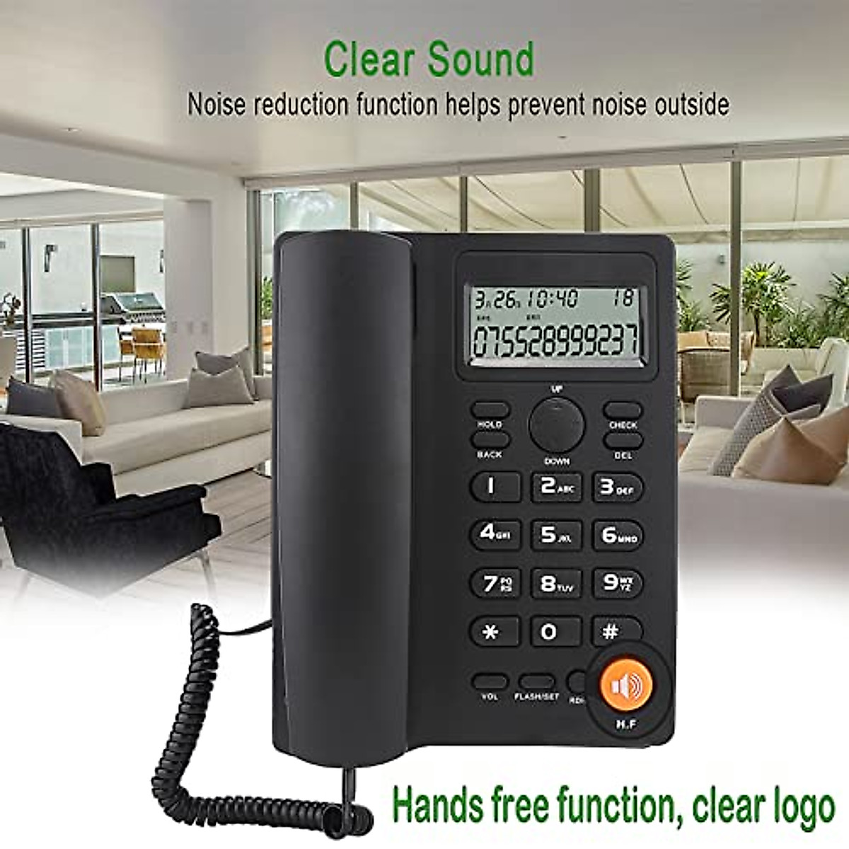 Corded Landline Phone w/ Big Buttons, Caller ID | Easy Use