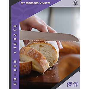KESSAKU Serrated Bread Knife - 8 inch - Dynasty Series - Razor Sharp Kitchen Knife - Forged ThyssenKrupp German High Carbon Stainless Steel - G10 Garolite Handle with Blade Guard