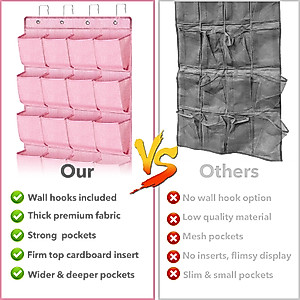 Pink Shoe Organizer Over the Door for Girls Women Kids Room,Hanging Shoe Rack Organizer for Closet Door,Zapateras Storage Holder with 24 Large Pockets & 4 Sturdy Hooks for Shoes,Slippers