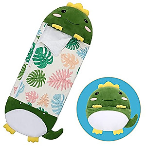 Kids Sleeping Bags with Pillow?Pillow & Sleepy Sack, Portable and Foldable, Lightweight and Breathable, 2 in 1 Pillow&Sleeping Bags for Spring and Summer, Gift for Kids(L-66“* 30”Dinosaur)