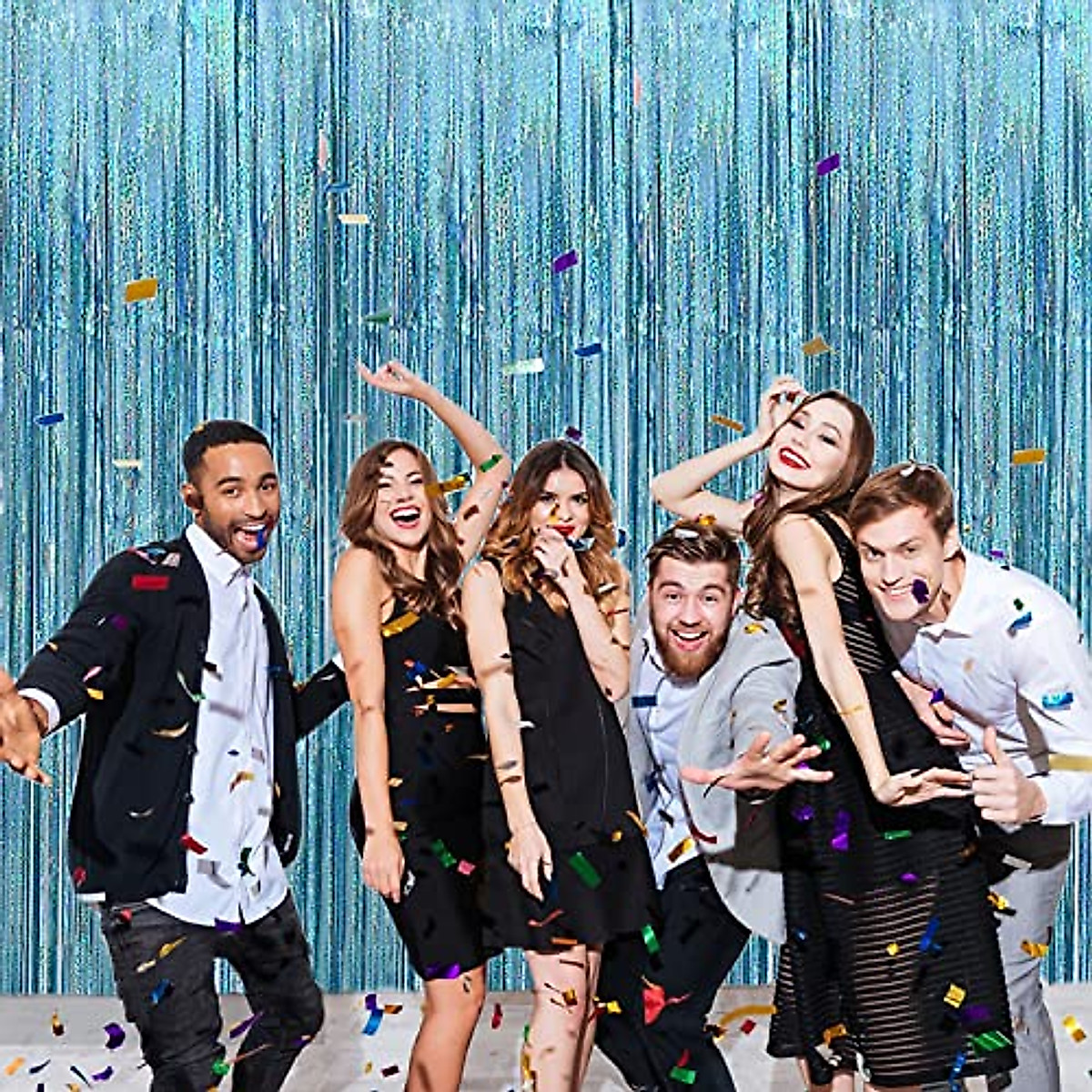 3 Pack Light Blue Foil Curtain Bluey Party Decorations 3.2 Ft X 8.2 Ft Metallic Door Streamers Foil Fringe Curtains Party Decorations Backdrop Birthday Tinsel Curtain Party Decoration