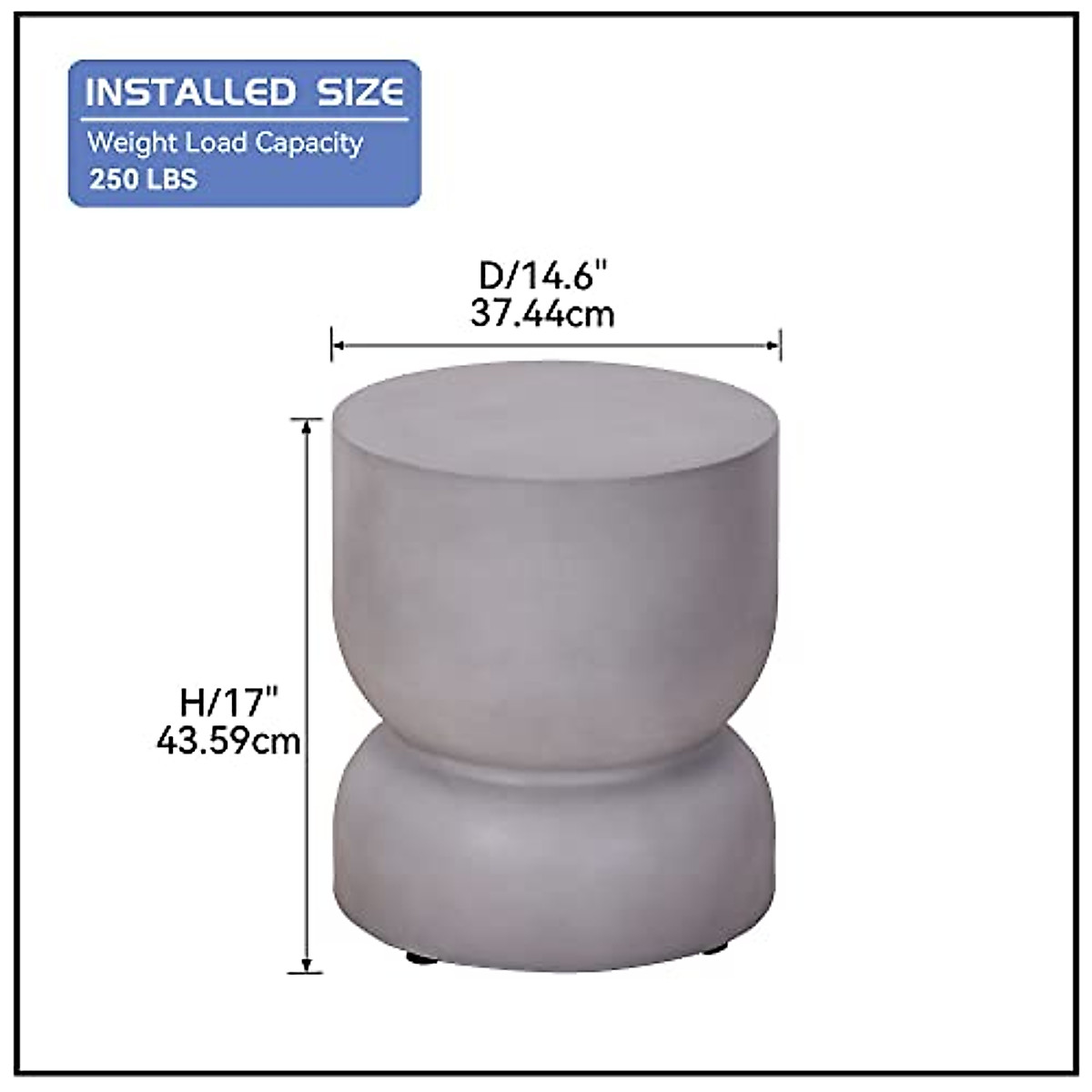 LyuHome Outdoor Concrete Side Table Small Stone Coffee Table, Round Drum End Table, Cement Accent Table Stool for Garden Outdoor Patio