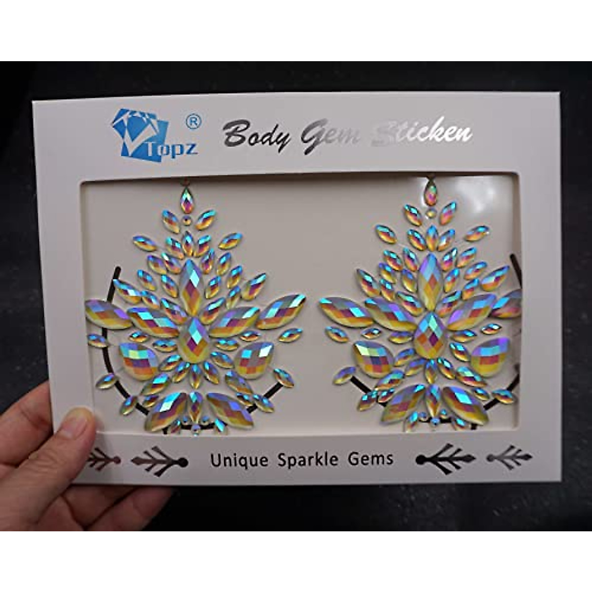 Topz Glow in The Dark face gems Halloween Makeup Body gems Stick on Body Jewels Festival Rhinestone Sticker Mermaid Body Makeup Rave Accessories for Adult Costume (TP351 Chest Paste)