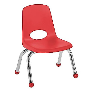 Factory Direct Partners 10355-RD 10" School Stack Chair, Stacking Student Seat with Chromed Steel Legs and Ball Glides for in-Home Learning or Classroom - Red (6-Pack)