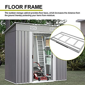 Evedy Sheds & Outdoor Storage, 6'x 6' FT Outdoor Metal Storage Shed, Sliding Doors and Window, Sun Protection, Waterproof Tool Storage Shed for Backyard, Patio, Lawn (Wood Grain & Coffee)