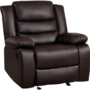 PrimeZone Oversized Rocker Recliner Chair - Comfy Wide Lazy Boy Recliner Chair with Overstuffed Armrest, Faux Leather Manual Reclining Chair for Living Room, Bedroom, Home Theater Seating, Brown