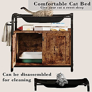 IRONCK Litter Box Enclosure with Cat Bed, 33" Large Cat Litter Box Furniture Hidden with Storage and Wheels, Easy Assembly, Cat House, Fit Most of Litter Box, Vintage Brown