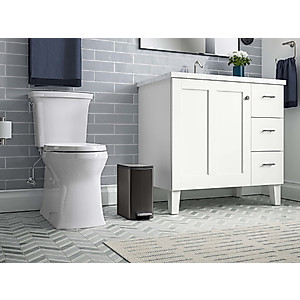 KOHLER 31319-BST Bathroom Trash Can, 1.6 Gallon, 6-Liter Step Can, Quiet-Close Small Trash Can with Foot Pedal, Black Stainless