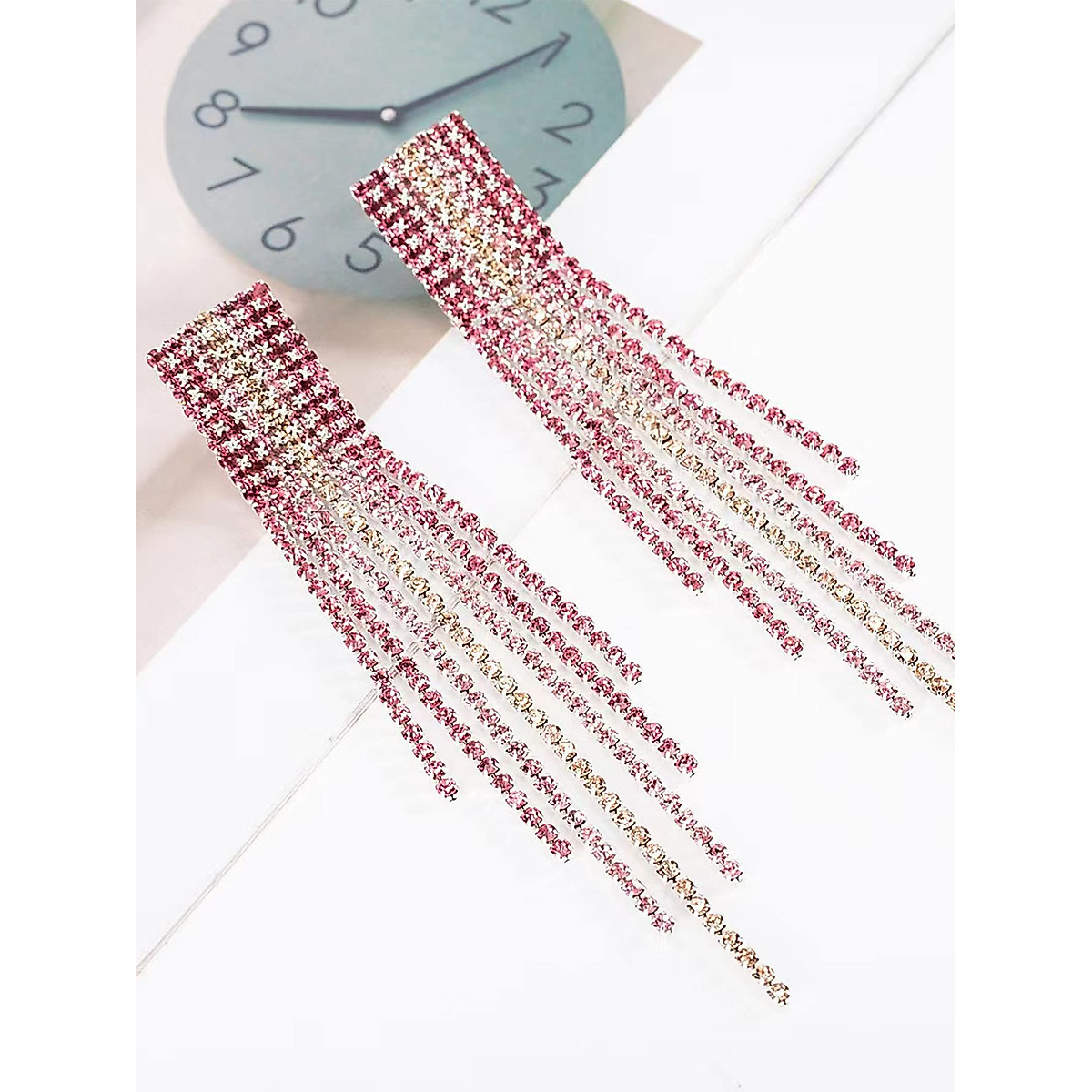 Silver Prom Earrings Rhinestone Tassel Earrings for Women Dress Silver Fringe Long Bling Crystal Dangle Drop Earrings Mothers Day Gifts Wedding Party Prom Dress Jewerly 2024