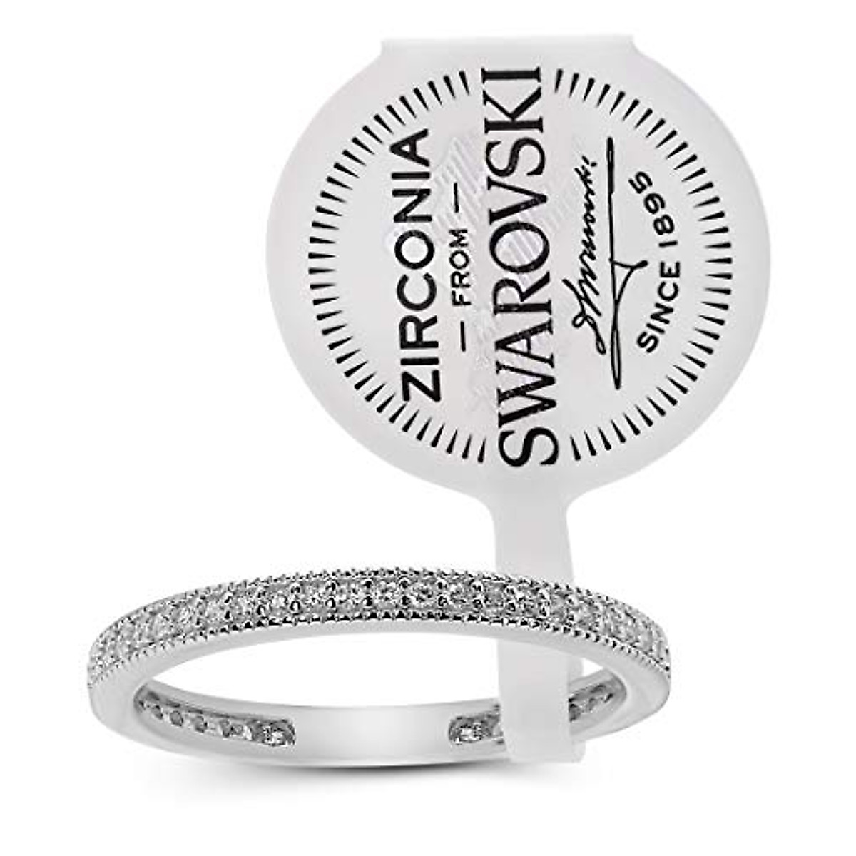 ORO LEONI 925 Sterling Silver Cubic Zirconia Stackable Ring. (SILVER-2, 8)