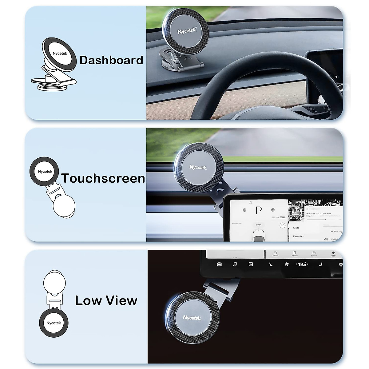 Nycetek Tesla Phone Mount Holder for MagSafe, [Super Suction Power] Dashboard Magnetic iPhone Car Mount for Tesla Model Y/3/S/X Accessories 2023, Alloy Foldable Car Holder for iPhone Samsung and More