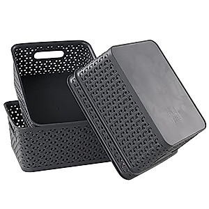 Obstnny Plastic Weave Storage Basket Grey, Pantry Organization Basket Bin, 4 Packs, 9.91" x 7.6" x 4.05"