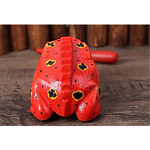 3.5" Wooden Frog Guiro Rasp Instrument - Percussion Musical Tone Block Craft (Painted Red)