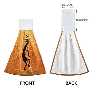 Kcldeci Kitchen Dish Towels with Hanging Loop Kokopelli Statue Absorbent Dish Clothes Kitchen Wears Hanging Tie Towels Set of 2