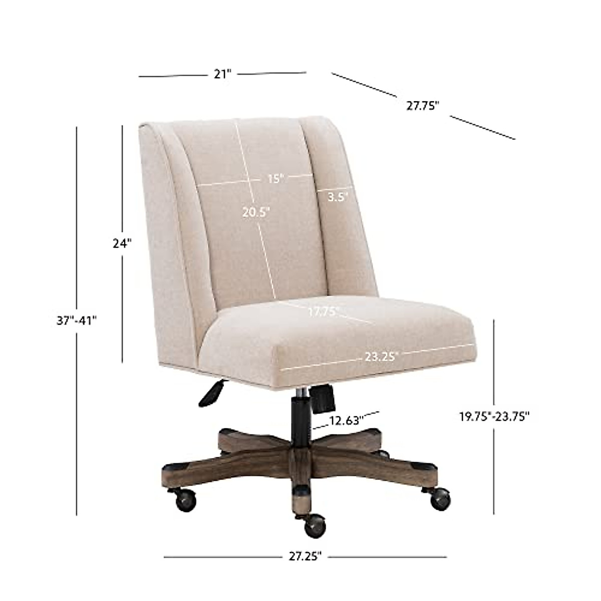 Linon Natural Linen Upholstered Swivel Wooden Base Clayton Office Chair