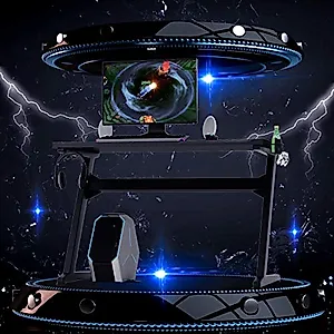 Tangkula Gaming Desk, Z Shaped Ergonomic Gaming Computer Desk, E-Sports Game Desk with Cup & Headphone Holder and Mouse Pad, Gamer Workstation, Carbon Fiber Surface and Z-Shape Steel Frame (Black)