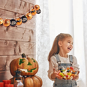 Halloween Hanging Ball Ornaments, 12pcs 2.16" Halloween Hanging Glitter Ball Decorations Plastic Reflector Rounds Hounted House Prop Toys, Spider Web Ghost Cat Printed for Halloween Hanging Decor