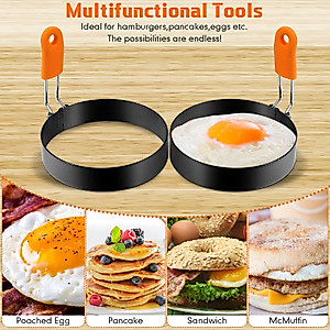 Patelai 4 Pcs Professional Egg Ring Pancake Ring Set Stainless Steel Fried Egg Ring Griddle Pancake Shapers with Orange Silicone Handle for Breakfast Omelette Sandwich (4 Pcs, 4 Inch)