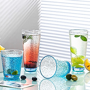 Claplante Drinking Glasses, 8 Piece Crystal Glass Cups, Colored Mixed Glassware Set, 4 pcs Crystal 12oz Highballs and 4 pcs 10oz Rocks Glasses, Great for Cocktail, Whisky and other Beveragesc (BLUE)