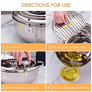 cuomaop,deep Fryer Pot,304 Stainless Steel with Temperature Control and Lid Japanese Style Tempura Fryer Pan Uncoated Fryer Diameter: 9.4"