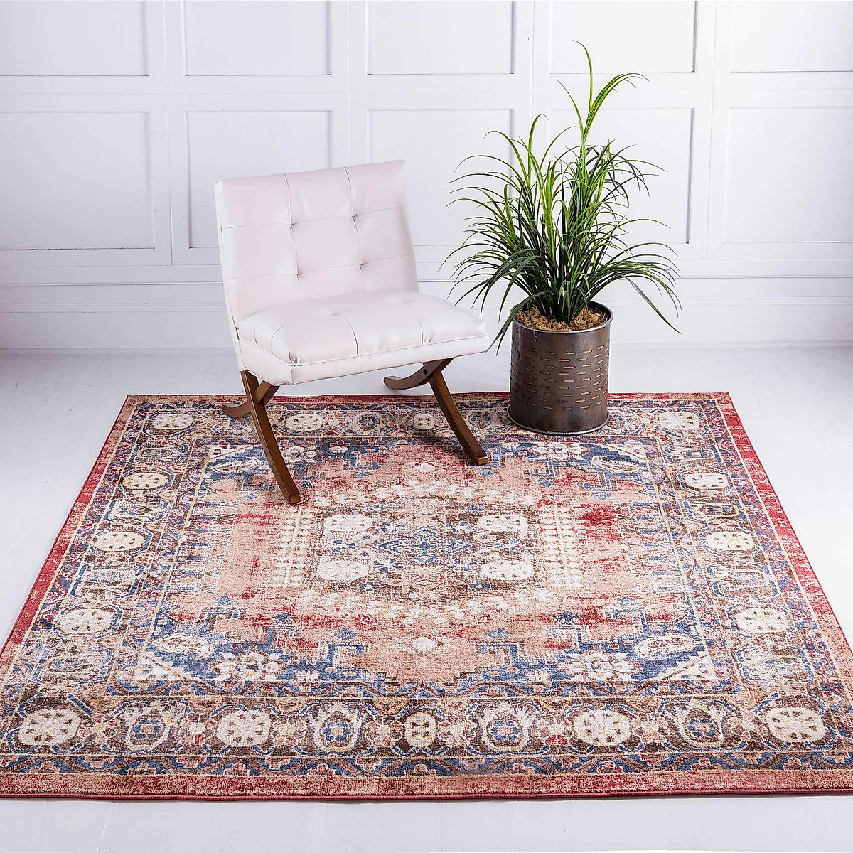 Unique Loom Utopia Collection Area Rug - Larissa (7'Square, Terracotta/ Blue)