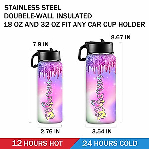 MyPupSocks Personalized Insulated Water Bottle Custom Kids Glitter Water Bottle with Name Water Bottle Custom Gift for Girl Back to School