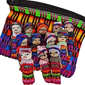 Meximart 12 Super Cute Handmade Worry Dolls + 1 Free Mayan Fabric Bag - Handmade Worry Doll for Our Mayan Worry Dolls Set - Worry Dolls Mayan (12 Worry Dolls + 1 Bag)