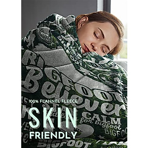 InnoBeta Bigfoot Gifts for Men Women, Sasquatch Gifts, Flannel Blanket for Sasquatch Lovers, Funny Idea for Bigfoot Lover, 50" x 65", Green Forest