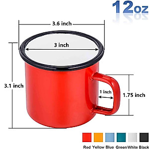 TeamFar Coffee Mug, 12 oz Tea Enamel Mug Camp Drinking Cups, White/Blue/Green/Black/Red/Yellow Vintage for Indoors and Outdoors, Non Toxic & Portable, Attractive Color & Classic Design - Set of 6